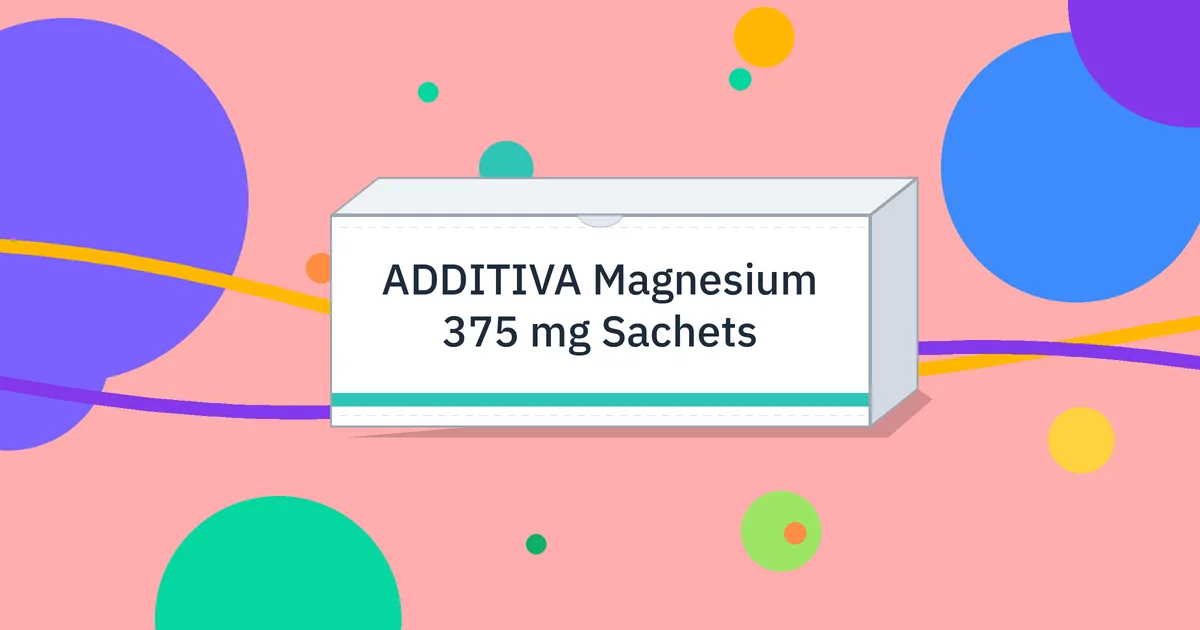 Symbolbild: Packung mit der Aufschrift ADDITIVA Magnesium 375 mg Sachets (PZN 11654093) – Verfügbarkeit und Bezug in Apotheken in Frankfurt am Main