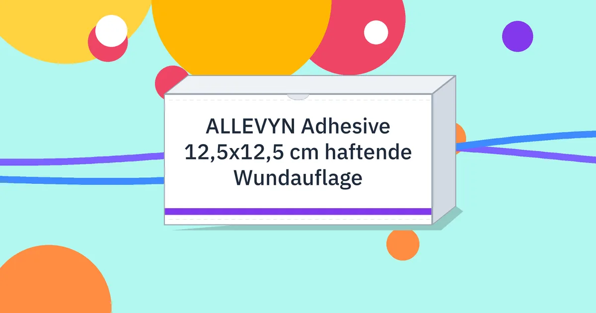 Symbolbild: Packung mit der Aufschrift ALLEVYN Adhesive 12,5x12,5 cm haftende Wundauflage (PZN 18051110) – Verfügbarkeit und Bezug in Apotheken in Frankfurt am Main