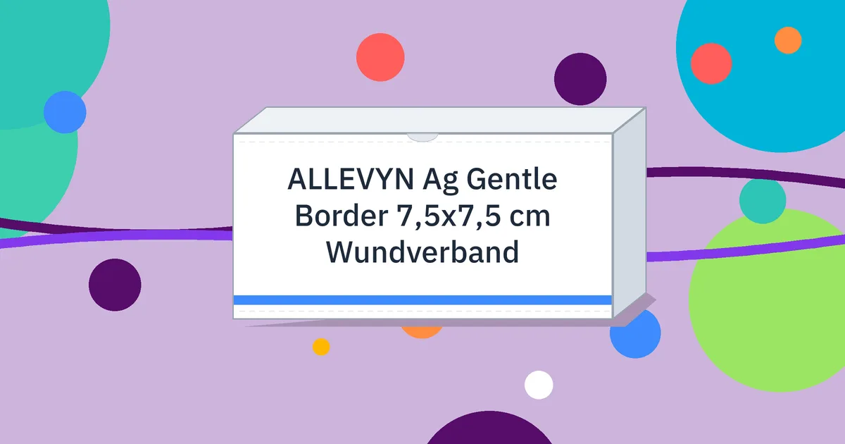 Symbolbild: Packung mit der Aufschrift ALLEVYN Ag Gentle Border 7,5x7,5 cm Wundverband (PZN 14260992) – Verfügbarkeit und Bezug in Apotheken in Frankfurt am Main