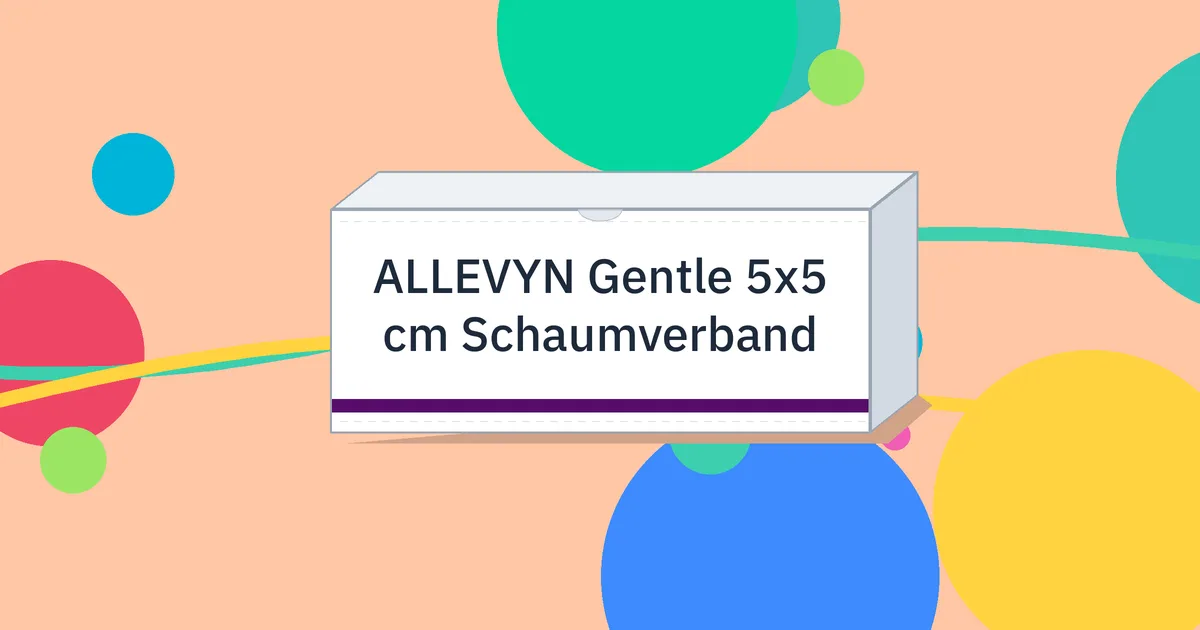 Symbolbild: Packung mit der Aufschrift ALLEVYN Gentle 5x5 cm Schaumverband (PZN 17606221) – Verfügbarkeit und Bezug in Apotheken in Frankfurt am Main