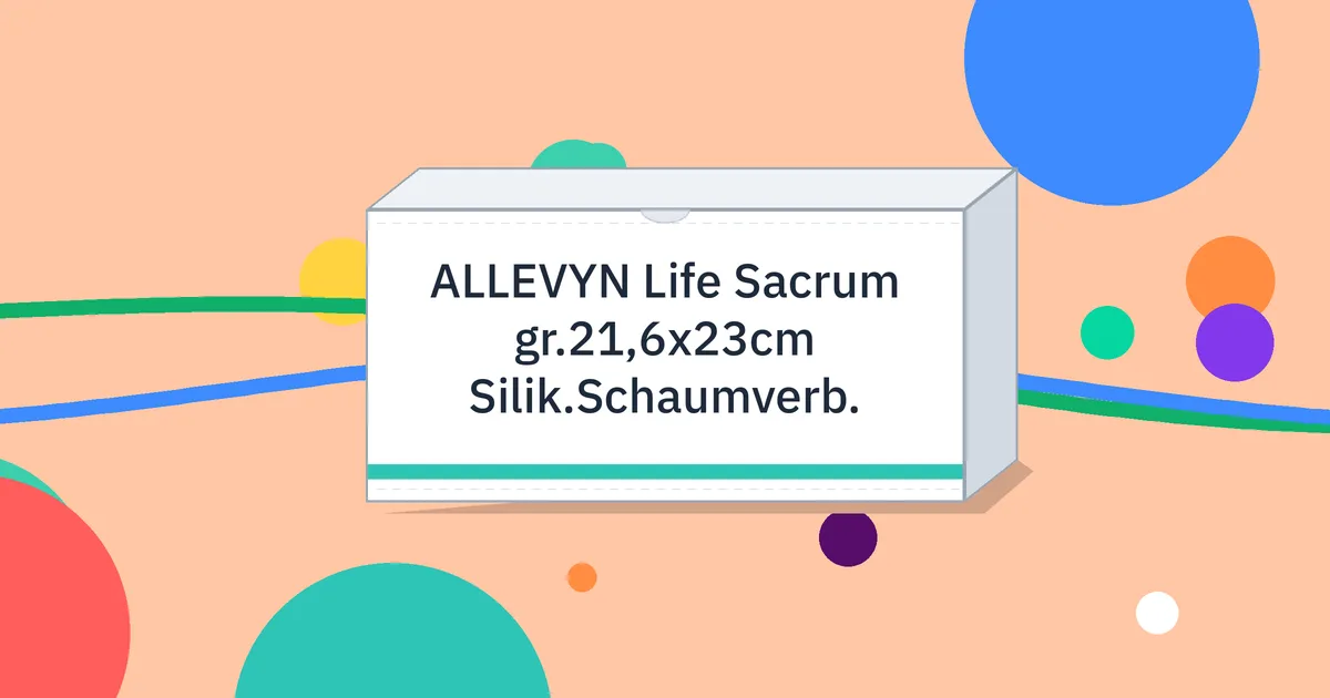 Symbolbild: Packung mit der Aufschrift ALLEVYN Life Sacrum gr.21,6x23cm Silik.Schaumverb. (PZN 16698095) – Verfügbarkeit und Bezug in Apotheken in Frankfurt am Main