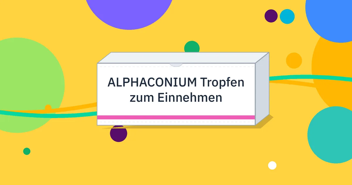 Symbolbild: Packung mit der Aufschrift ALPHACONIUM Tropfen zum Einnehmen (PZN 02068516) – Verfügbarkeit und Bezug in Apotheken in Frankfurt am Main