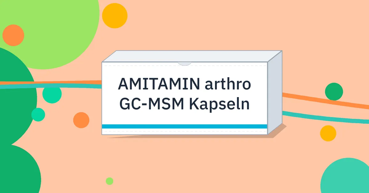 Symbolbild: Packung mit der Aufschrift AMITAMIN arthro GC-MSM Kapseln (PZN 17853793) – Verfügbarkeit und Bezug in Apotheken in Frankfurt am Main