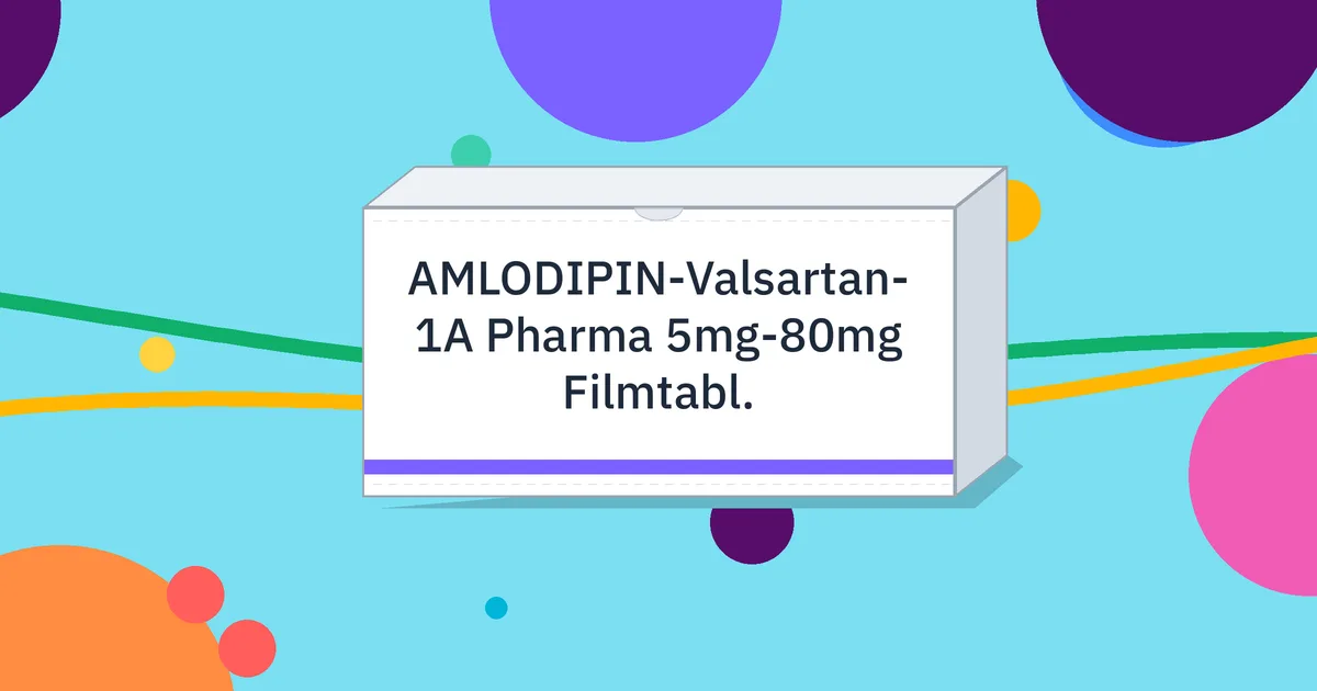 Symbolbild: Packung mit der Aufschrift AMLODIPIN-Valsartan-1A Pharma 5mg-80mg Filmtabl. (PZN 12488946) – Verfügbarkeit und Bezug in Apotheken in Frankfurt am Main