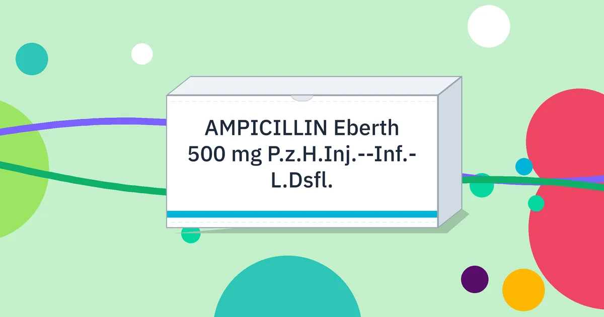 Symbolbild: Packung mit der Aufschrift AMPICILLIN Eberth 500 mg P.z.H.Inj.--Inf.-L.Dsfl. (PZN 18496421) – Verfügbarkeit und Bezug in Apotheken in Frankfurt am Main