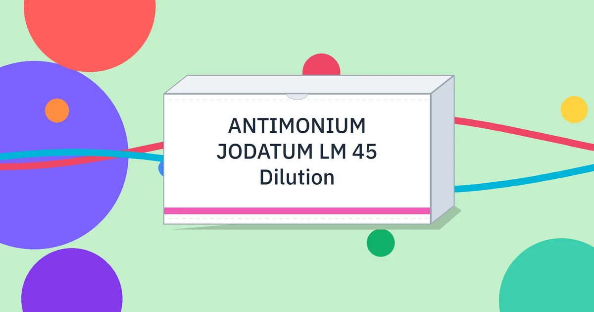 Symbolbild: Packung mit der Aufschrift ANTIMONIUM JODATUM LM 45 Dilution (PZN 12764458) – Verfügbarkeit und Bezug in Apotheken in Frankfurt am Main