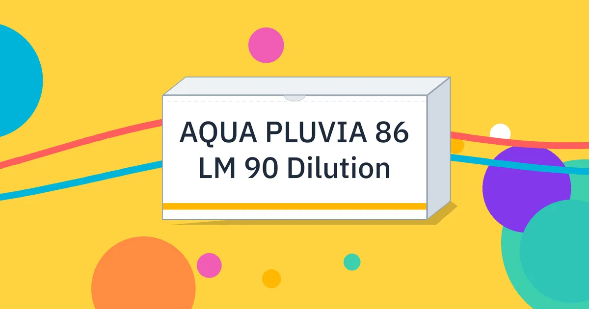 Symbolbild: Packung mit der Aufschrift AQUA PLUVIA 86 LM 90 Dilution (PZN 12766701) – Verfügbarkeit und Bezug in Apotheken in Frankfurt am Main