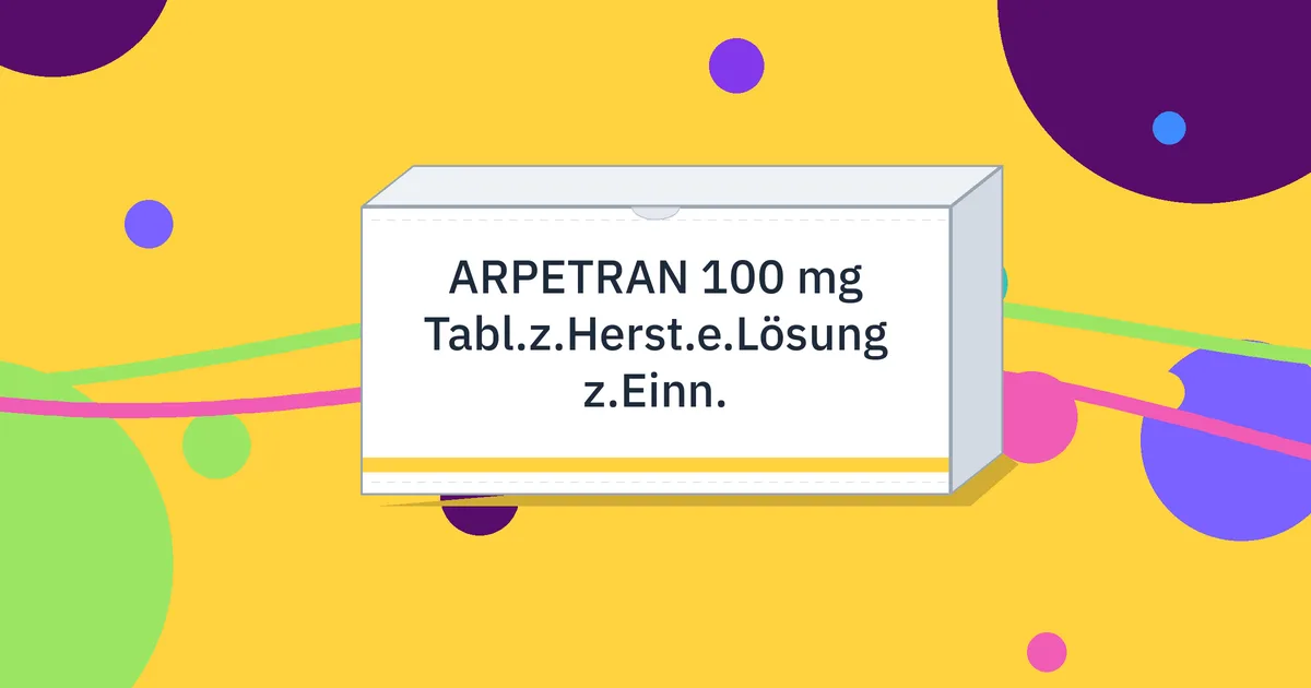 Symbolbild: Packung mit der Aufschrift ARPETRAN 100 mg Tabl.z.Herst.e.Lösung z.Einn. (PZN 20651509) – Verfügbarkeit und Bezug in Apotheken in Frankfurt am Main