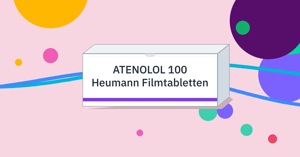 Symbolbild: Packung mit der Aufschrift ATENOLOL 100 Heumann Filmtabletten (PZN 03540665) – Verfügbarkeit und Bezug in Apotheken in Frankfurt am Main