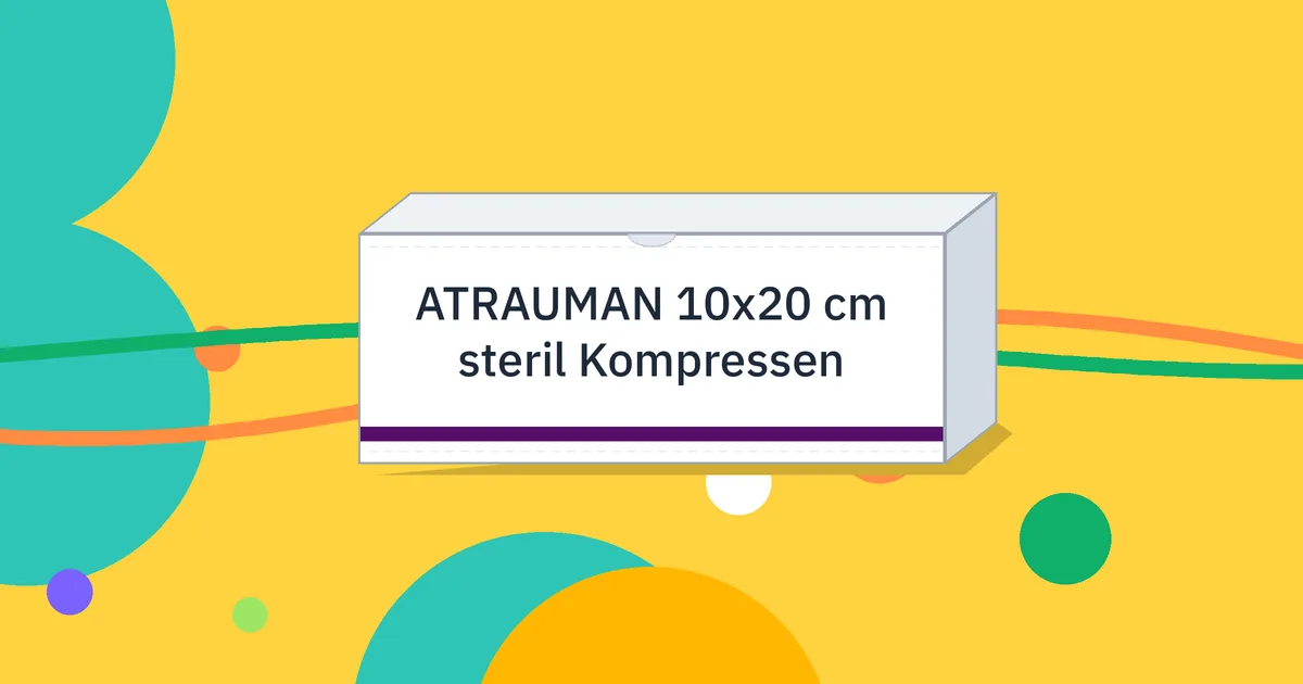 Symbolbild: Packung mit der Aufschrift ATRAUMAN 10x20 cm steril Kompressen (PZN 05397918) – Verfügbarkeit und Bezug in Apotheken in Frankfurt am Main