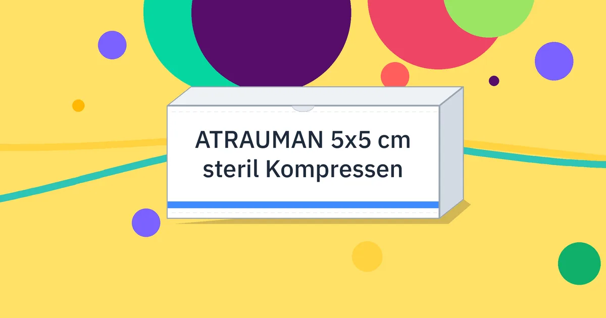 Symbolbild: Packung mit der Aufschrift ATRAUMAN 5x5 cm steril Kompressen (PZN 16624889) – Verfügbarkeit und Bezug in Apotheken in Frankfurt am Main