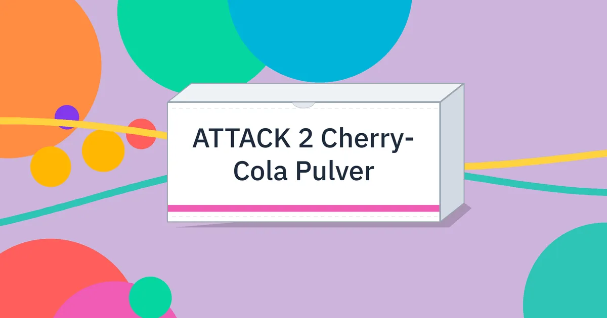 Symbolbild: Packung mit der Aufschrift ATTACK 2 Cherry-Cola Pulver (PZN 13568995) – Verfügbarkeit und Bezug in Apotheken in Frankfurt am Main