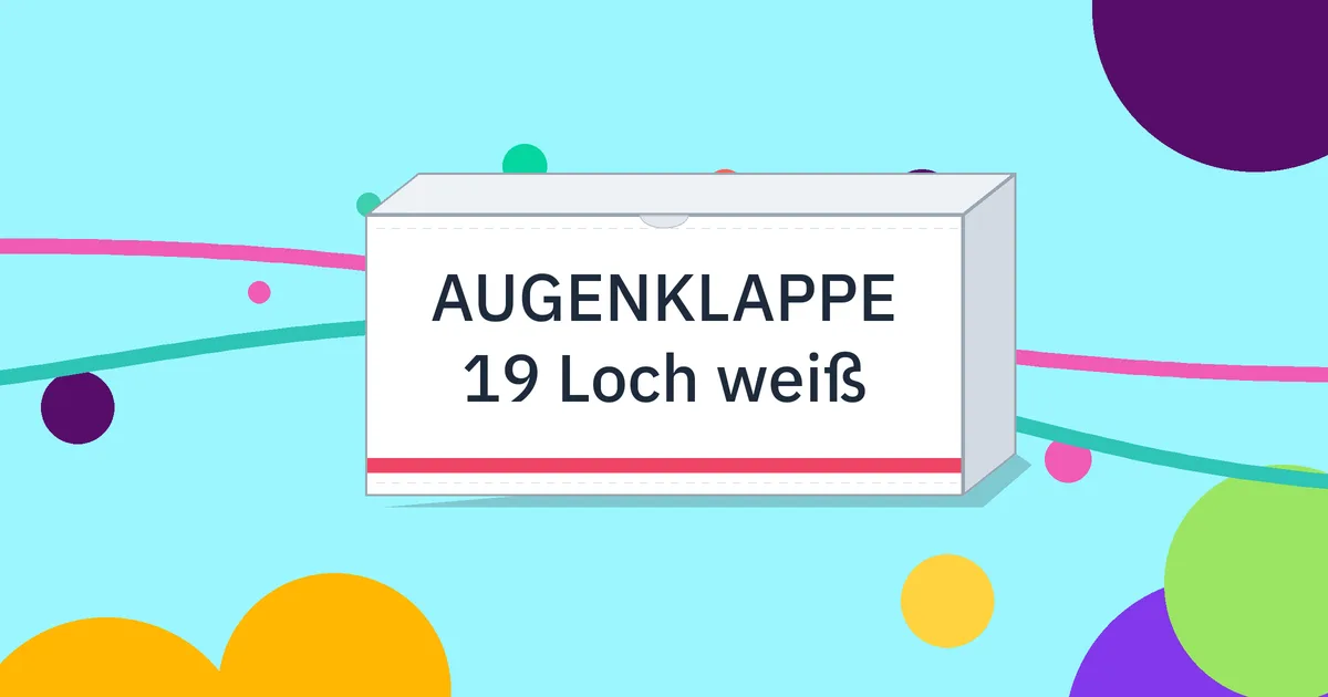 Symbolbild: Packung mit der Aufschrift AUGENKLAPPE 19 Loch weiß (PZN 07291147) – Verfügbarkeit und Bezug in Apotheken in Frankfurt am Main
