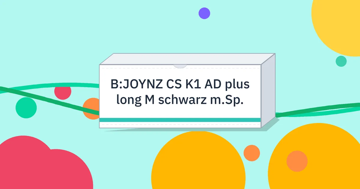 Symbolbild: Packung mit der Aufschrift B:JOYNZ CS K1 AD plus long M schwarz m.Sp. (PZN 20527672) – Verfügbarkeit und Bezug in Apotheken in Frankfurt am Main
