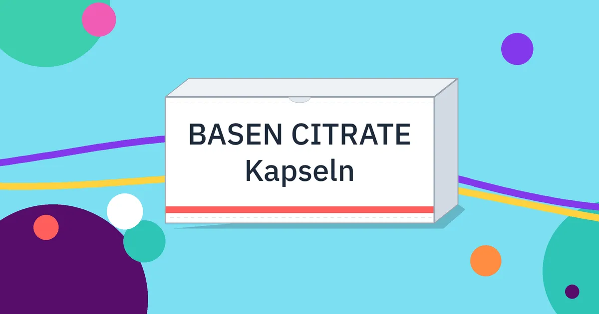 Symbolbild: Packung mit der Aufschrift BASEN CITRATE Kapseln (PZN 06609593) – Verfügbarkeit und Bezug in Apotheken in Frankfurt am Main