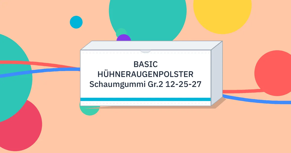 Symbolbild: Packung mit der Aufschrift BASIC HÜHNERAUGENPOLSTER Schaumgummi Gr.2 12-25-27 (PZN 15380787) – Verfügbarkeit und Bezug in Apotheken in Frankfurt am Main