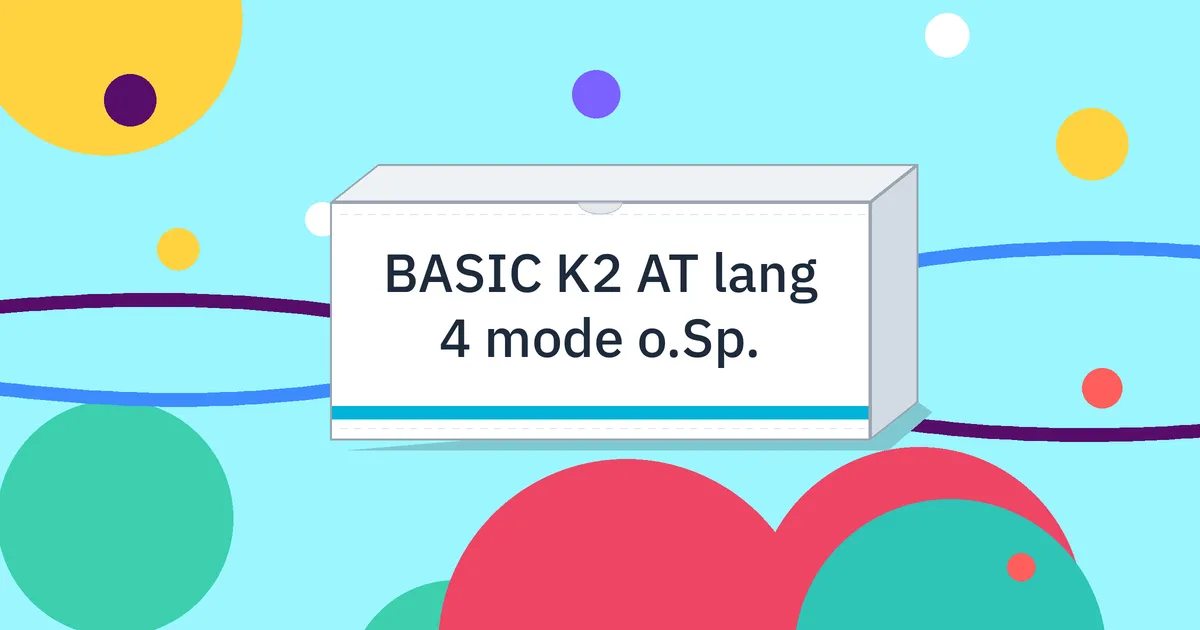 Symbolbild: Packung mit der Aufschrift BASIC K2 AT lang 4 mode o.Sp. (PZN 20269460) – Verfügbarkeit und Bezug in Apotheken in Frankfurt am Main