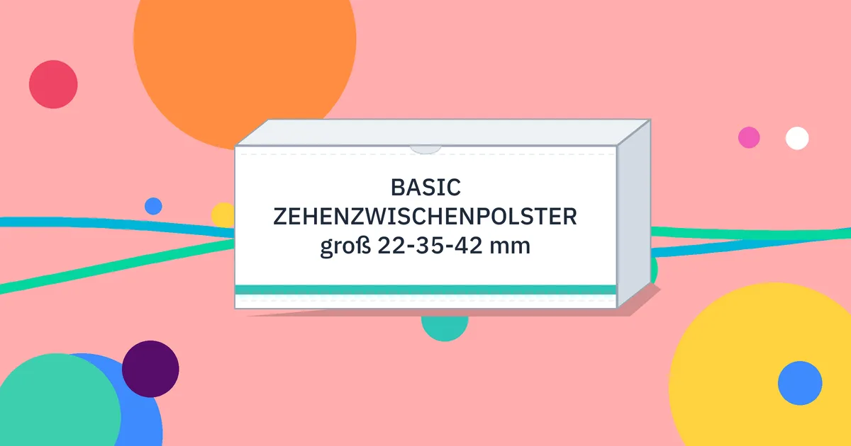 Symbolbild: Packung mit der Aufschrift BASIC ZEHENZWISCHENPOLSTER groß 22-35-42 mm (PZN 15380712) – Verfügbarkeit und Bezug in Apotheken in Frankfurt am Main