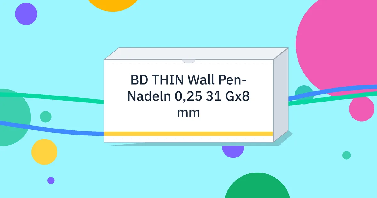 Symbolbild: Packung mit der Aufschrift BD THIN Wall Pen-Nadeln 0,25 31 Gx8 mm (PZN 16128021) – Verfügbarkeit und Bezug in Apotheken in Frankfurt am Main