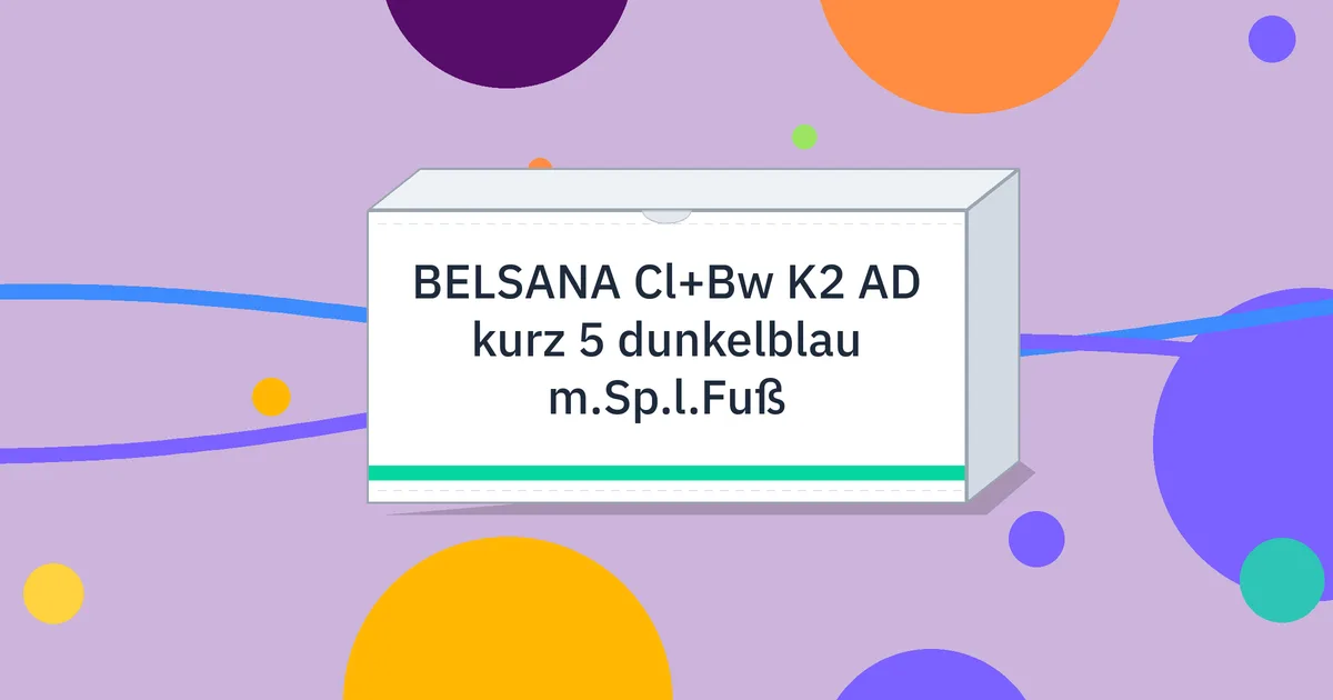 Symbolbild: Packung mit der Aufschrift BELSANA Cl+Bw K2 AD kurz 5 dunkelblau m.Sp.l.Fuß (PZN 15626679) – Verfügbarkeit und Bezug in Apotheken in Frankfurt am Main