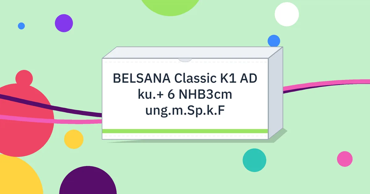 Symbolbild: Packung mit der Aufschrift BELSANA Classic K1 AD ku.+ 6 NHB3cm ung.m.Sp.k.F (PZN 19257546) – Verfügbarkeit und Bezug in Apotheken in Frankfurt am Main