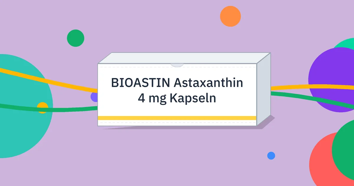 Symbolbild: Packung mit der Aufschrift BIOASTIN Astaxanthin 4 mg Kapseln (PZN 01295925) – Verfügbarkeit und Bezug in Apotheken in Frankfurt am Main