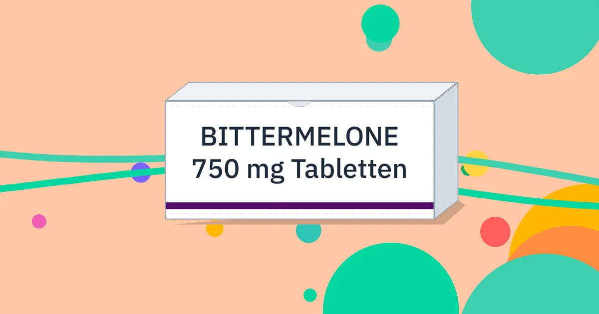 Symbolbild: Packung mit der Aufschrift BITTERMELONE 750 mg Tabletten (PZN 16119890) – Verfügbarkeit und Bezug in Apotheken in Frankfurt am Main