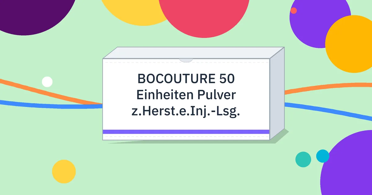 Symbolbild: Packung mit der Aufschrift BOCOUTURE 50 Einheiten Pulver z.Herst.e.Inj.-Lsg. (PZN 14131467) – Verfügbarkeit und Bezug in Apotheken in Frankfurt am Main