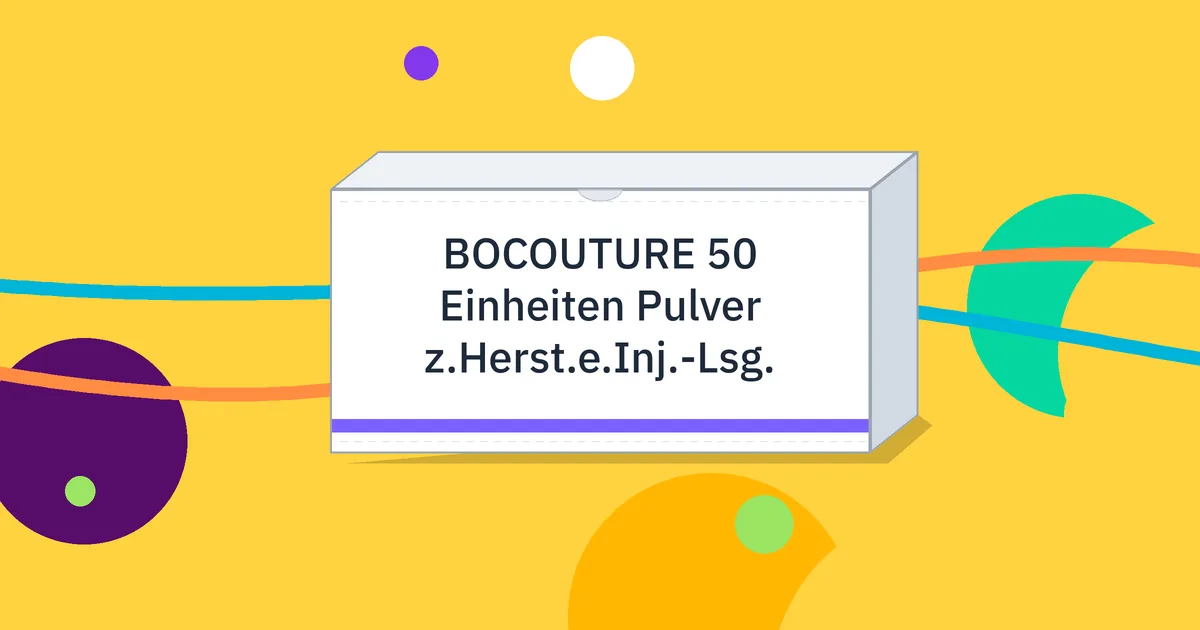 Symbolbild: Packung mit der Aufschrift BOCOUTURE 50 Einheiten Pulver z.Herst.e.Inj.-Lsg. (PZN 18220624) – Verfügbarkeit und Bezug in Apotheken in Frankfurt am Main