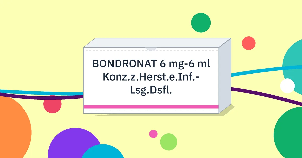 Symbolbild: Packung mit der Aufschrift BONDRONAT 6 mg-6 ml Konz.z.Herst.e.Inf.-Lsg.Dsfl. (PZN 16160160) – Verfügbarkeit und Bezug in Apotheken in Frankfurt am Main