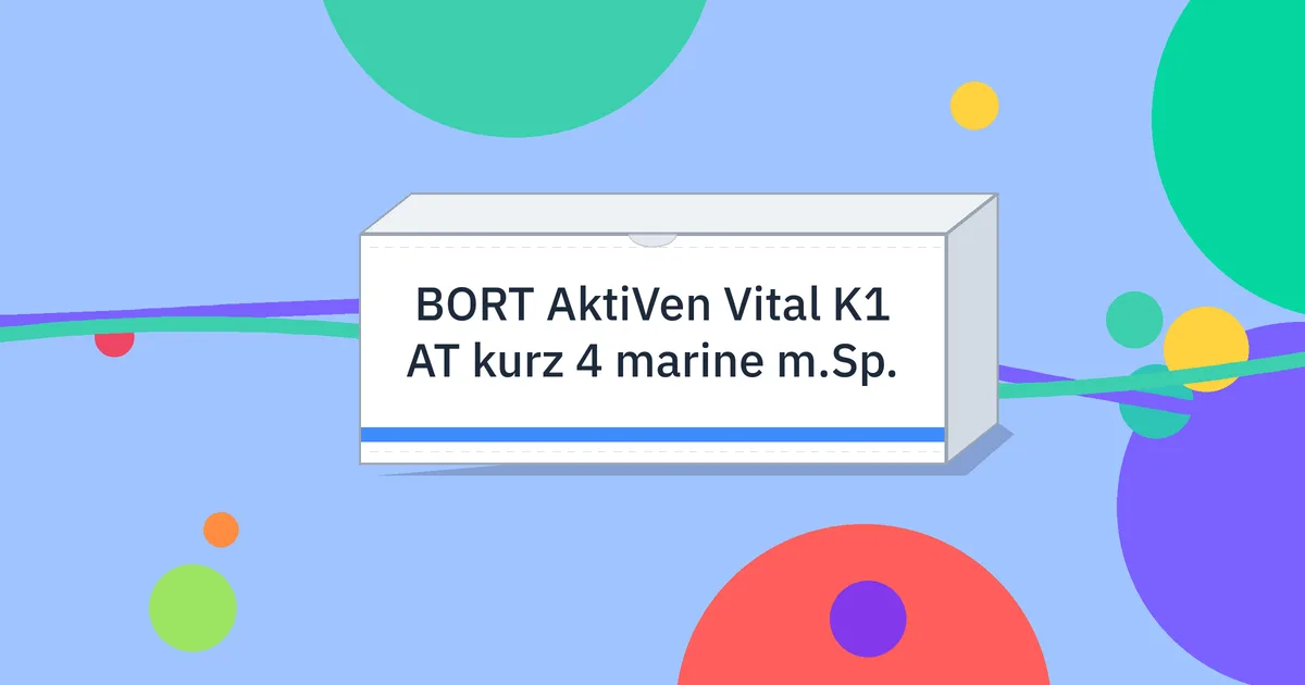 Symbolbild: Packung mit der Aufschrift BORT AktiVen Vital K1 AT kurz 4 marine m.Sp. (PZN 13741264) – Verfügbarkeit und Bezug in Apotheken in Frankfurt am Main