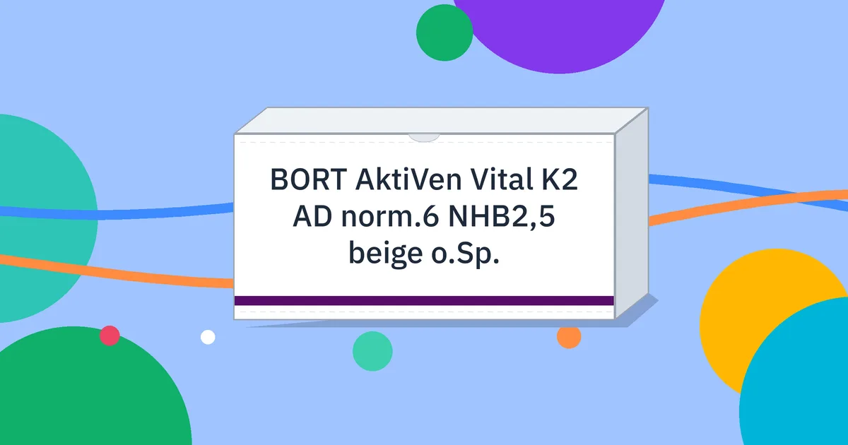 Symbolbild: Packung mit der Aufschrift BORT AktiVen Vital K2 AD norm.6 NHB2,5 beige o.Sp. (PZN 17498961) – Verfügbarkeit und Bezug in Apotheken in Frankfurt am Main