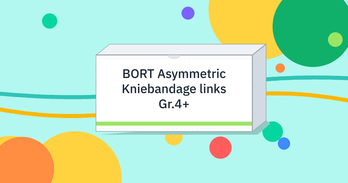 Symbolbild: Packung mit der Aufschrift BORT Asymmetric Kniebandage links Gr.4+ (PZN 16843396) – Verfügbarkeit und Bezug in Apotheken in Frankfurt am Main