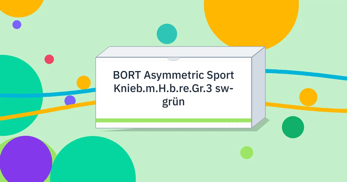 Symbolbild: Packung mit der Aufschrift BORT Asymmetric Sport Knieb.m.H.b.re.Gr.3 sw-grün (PZN 19634374) – Verfügbarkeit und Bezug in Apotheken in Frankfurt am Main