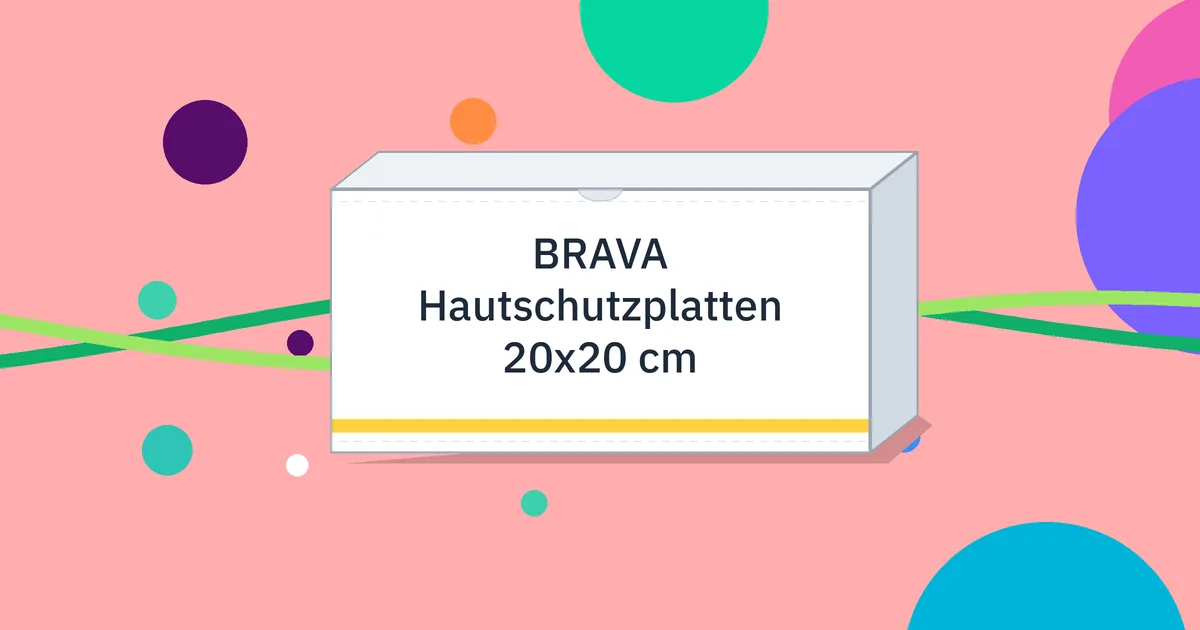 Symbolbild: Packung mit der Aufschrift BRAVA Hautschutzplatten 20x20 cm (PZN 15564211) – Verfügbarkeit und Bezug in Apotheken in Frankfurt am Main