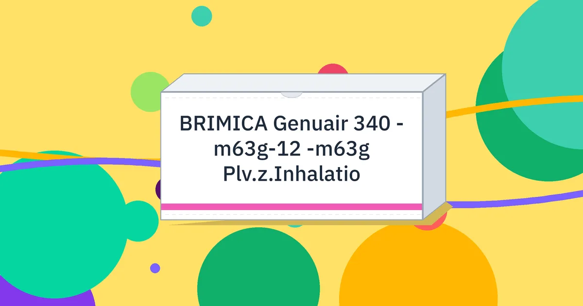 Symbolbild: Packung mit der Aufschrift BRIMICA Genuair 340 -m63g-12 -m63g Plv.z.Inhalatio (PZN 16160384) – Verfügbarkeit und Bezug in Apotheken in Frankfurt am Main