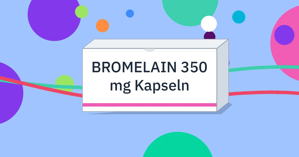 Symbolbild: Packung mit der Aufschrift BROMELAIN 350 mg Kapseln (PZN 19642698) – Verfügbarkeit und Bezug in Apotheken in Frankfurt am Main