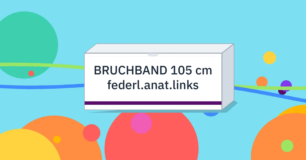 Symbolbild: Packung mit der Aufschrift BRUCHBAND 105 cm federl.anat.links (PZN 01961718) – Verfügbarkeit und Bezug in Apotheken in Frankfurt am Main