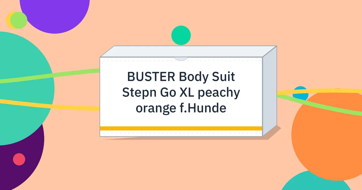 Symbolbild: Packung mit der Aufschrift BUSTER Body Suit Stepn Go XL peachy orange f.Hunde (PZN 19195905) – Verfügbarkeit und Bezug in Apotheken in Frankfurt am Main