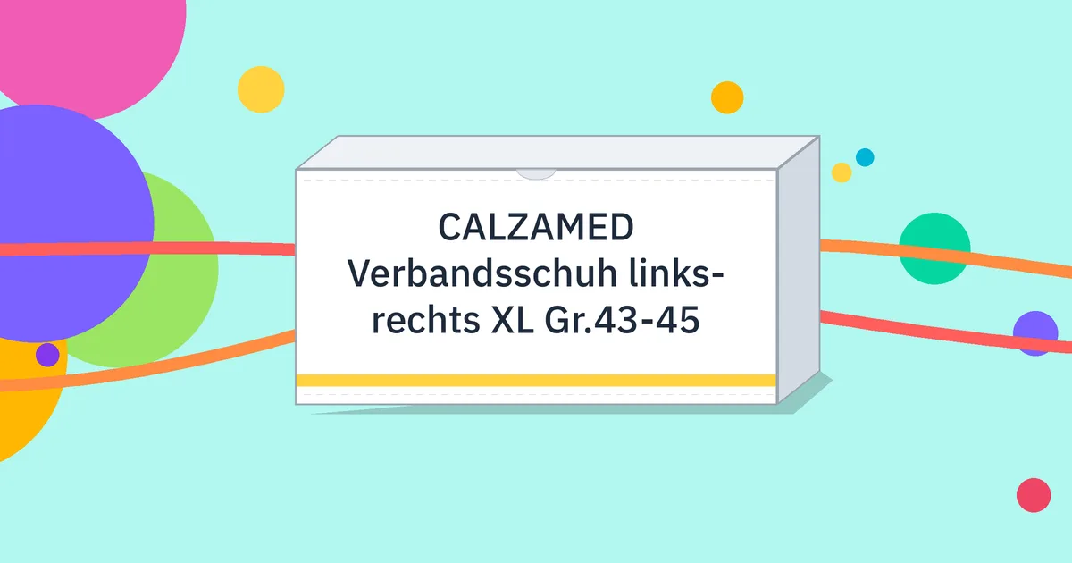 Symbolbild: Packung mit der Aufschrift CALZAMED Verbandsschuh links-rechts XL Gr.43-45 (PZN 17197490) – Verfügbarkeit und Bezug in Apotheken in Frankfurt am Main