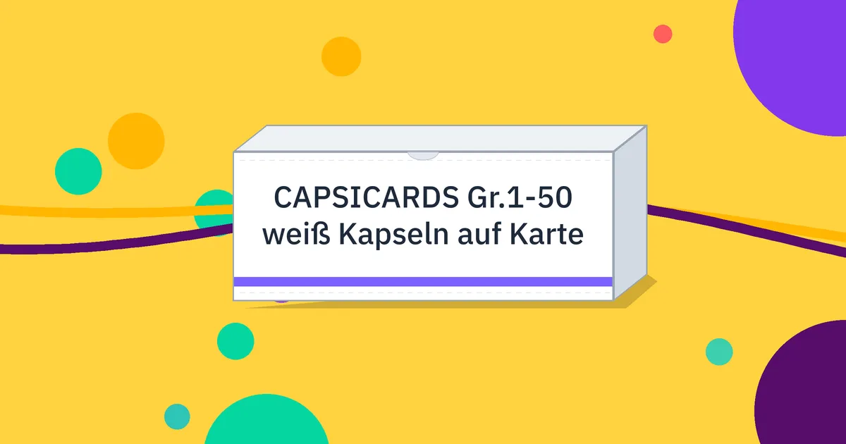 Symbolbild: Packung mit der Aufschrift CAPSICARDS Gr.1-50 weiß Kapseln auf Karte (PZN 09225568) – Verfügbarkeit und Bezug in Apotheken in Frankfurt am Main