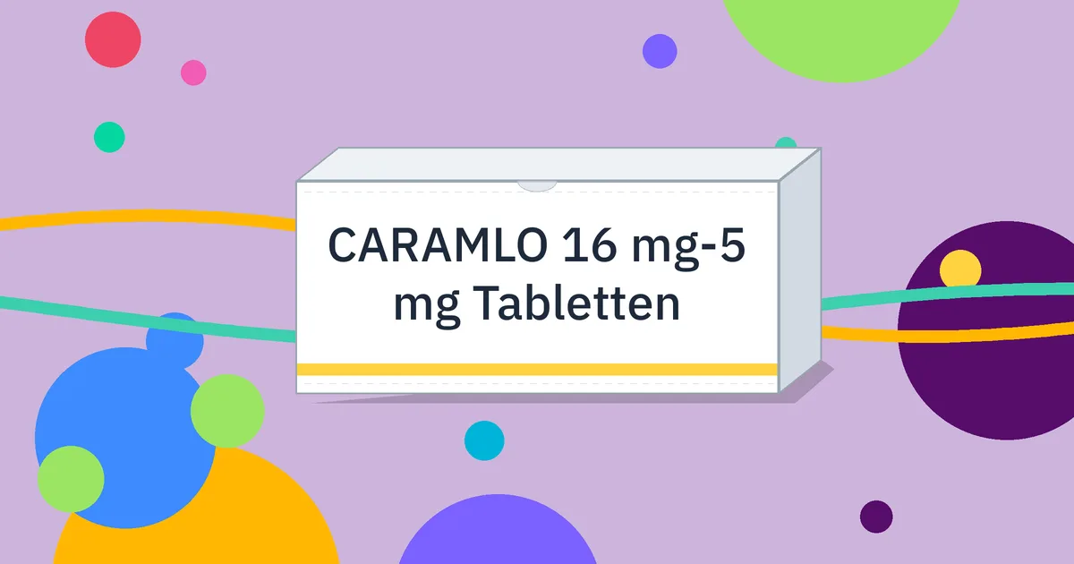 Symbolbild: Packung mit der Aufschrift CARAMLO 16 mg-5 mg Tabletten (PZN 19296747) – Verfügbarkeit und Bezug in Apotheken in Frankfurt am Main