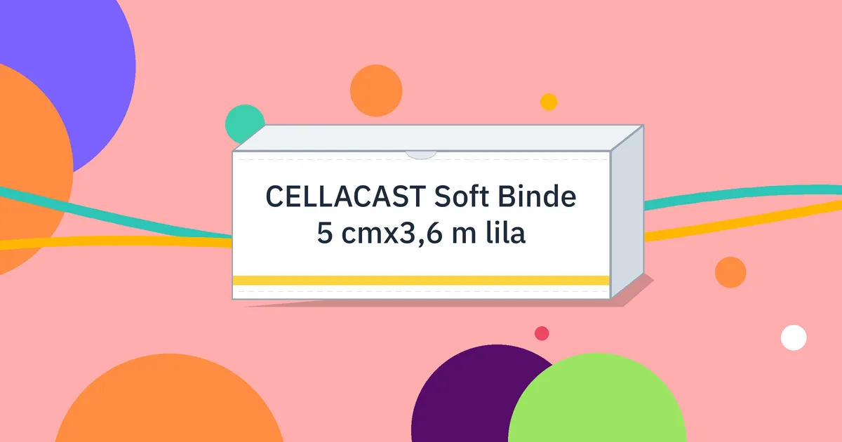 Symbolbild: Packung mit der Aufschrift CELLACAST Soft Binde 5 cmx3,6 m lila (PZN 14264671) – Verfügbarkeit und Bezug in Apotheken in Frankfurt am Main
