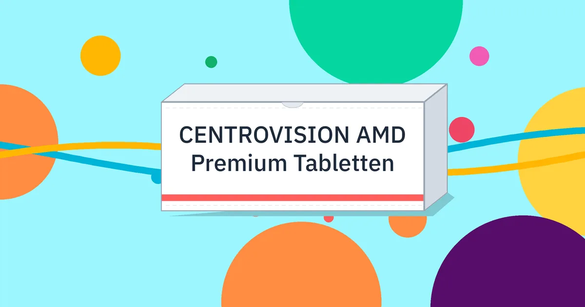 Symbolbild: Packung mit der Aufschrift CENTROVISION AMD Premium Tabletten (PZN 15584047) – Verfügbarkeit und Bezug in Apotheken in Frankfurt am Main