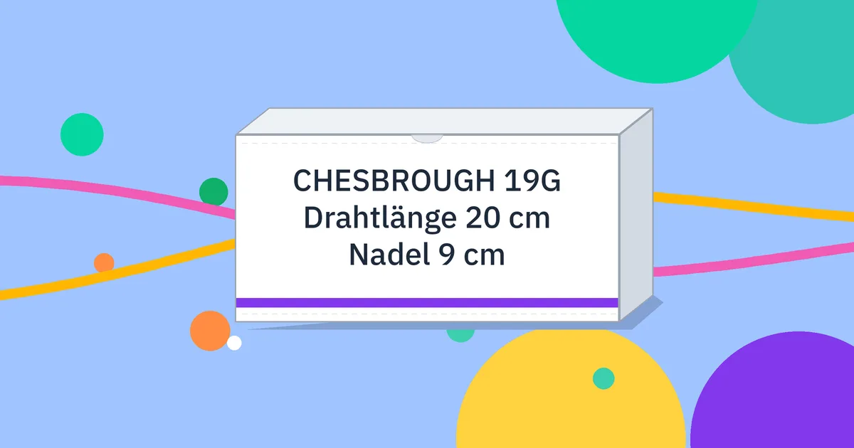 Symbolbild: Packung mit der Aufschrift CHESBROUGH 19G Drahtlänge 20 cm Nadel 9 cm (PZN 03567049) – Verfügbarkeit und Bezug in Apotheken in Frankfurt am Main
