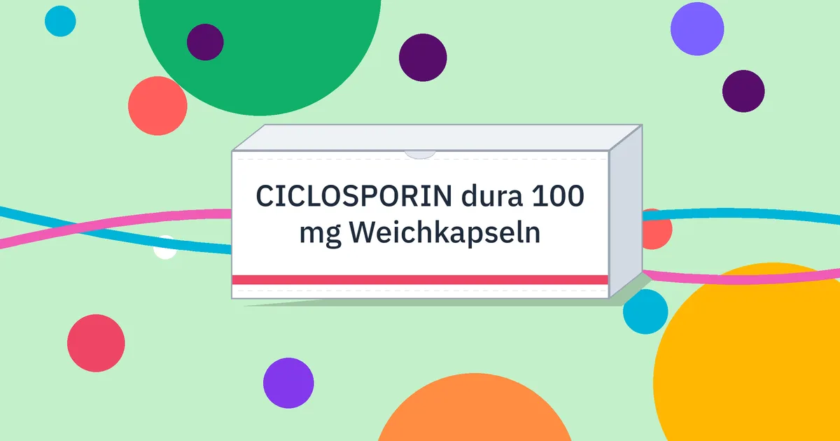 Symbolbild: Packung mit der Aufschrift CICLOSPORIN dura 100 mg Weichkapseln (PZN 20305339) – Verfügbarkeit und Bezug in Apotheken in Frankfurt am Main