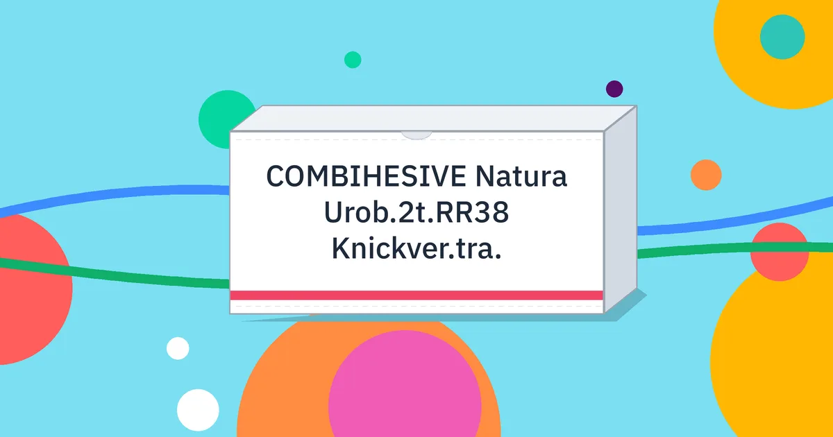 Symbolbild: Packung mit der Aufschrift COMBIHESIVE Natura Urob.2t.RR38 Knickver.tra. (PZN 08406256) – Verfügbarkeit und Bezug in Apotheken in Frankfurt am Main