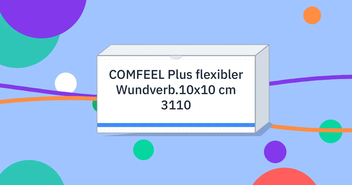 Symbolbild: Packung mit der Aufschrift COMFEEL Plus flexibler Wundverb.10x10 cm 3110 (PZN 10284079) – Verfügbarkeit und Bezug in Apotheken in Frankfurt am Main