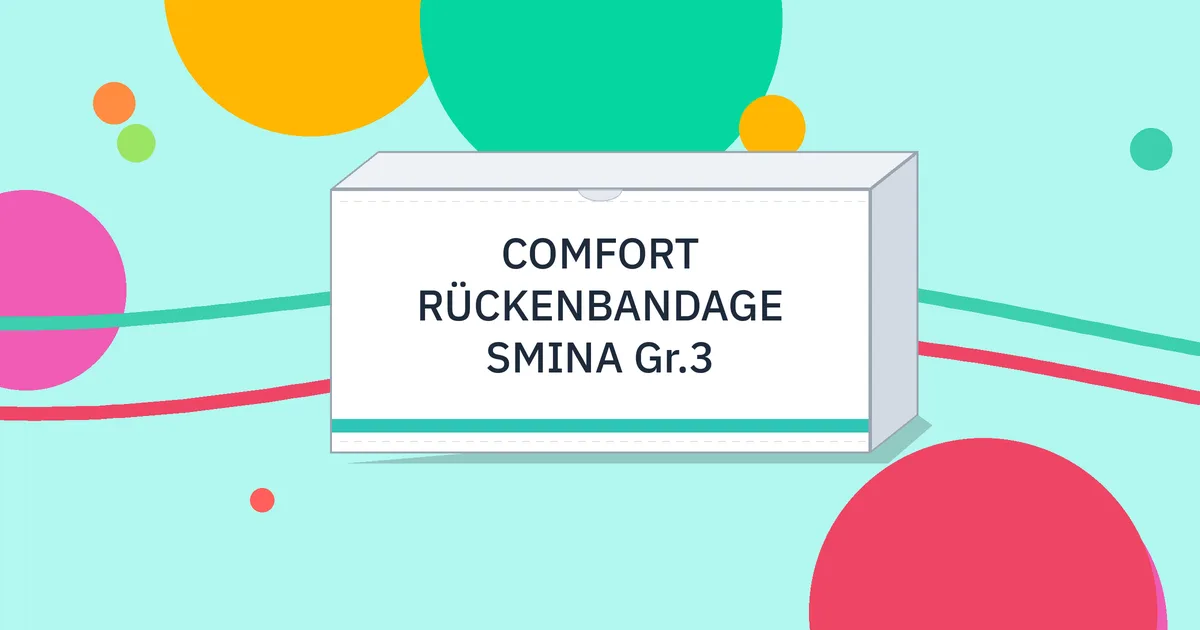 Symbolbild: Packung mit der Aufschrift COMFORT RÜCKENBANDAGE SMINA Gr.3 (PZN 20163313) – Verfügbarkeit und Bezug in Apotheken in Frankfurt am Main