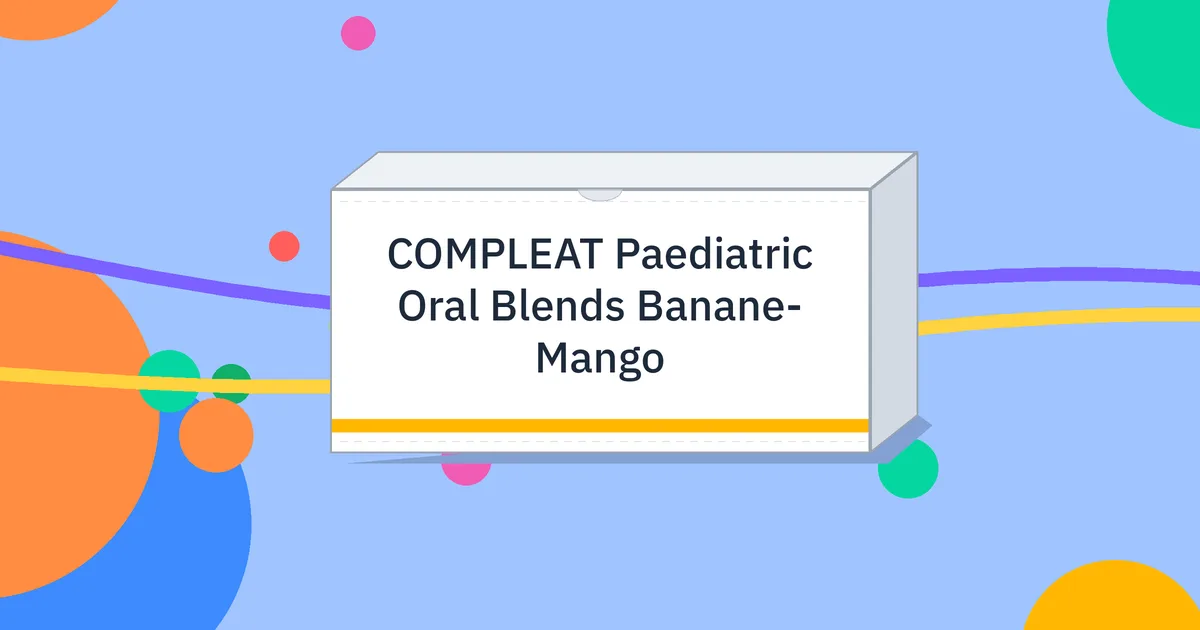 Symbolbild: Packung mit der Aufschrift COMPLEAT Paediatric Oral Blends Banane-Mango (PZN 19457676) – Verfügbarkeit und Bezug in Apotheken in Frankfurt am Main